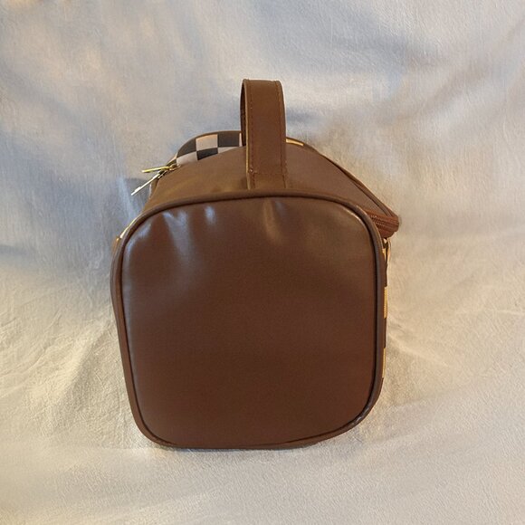 Bags | Brand New Brown And Cream Checkered Toiletry Travel Bag | Poshmark